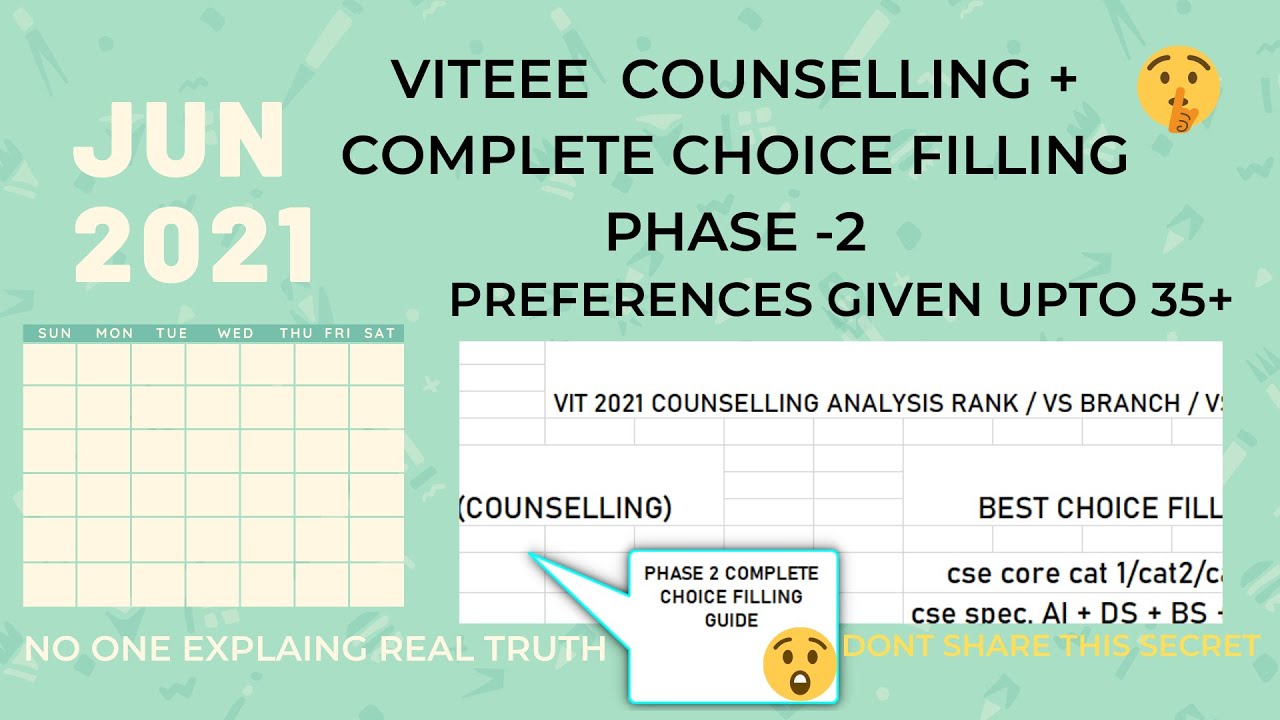 VITEEE 2021 COUNSELLING | BEST CHOICE FILLING GUIDE PHASE -2 | RANK VS ...