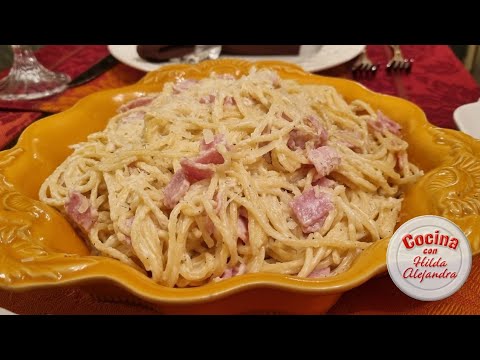 Receta de SPAGHETTI CON CREMA JAMON Y QUESOS, fácil de preparar y ...