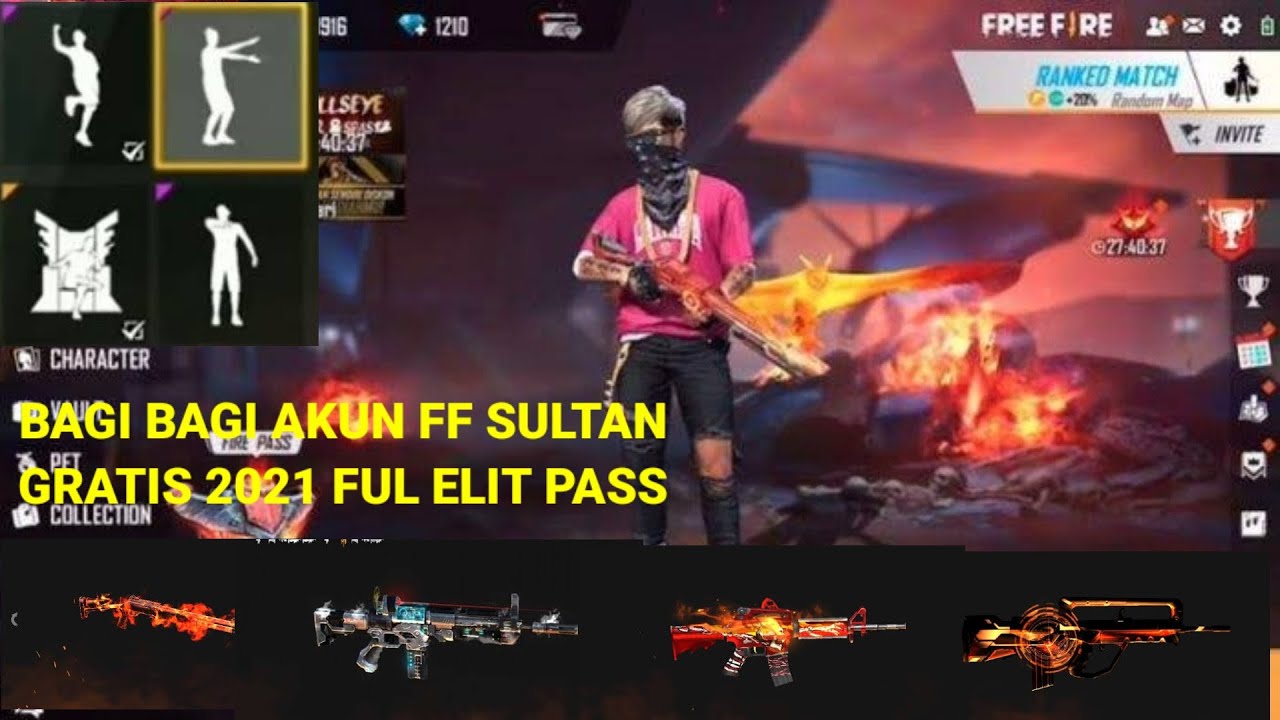 Bagi bagi akun ff sultan 2021 full elit pass - YouTube