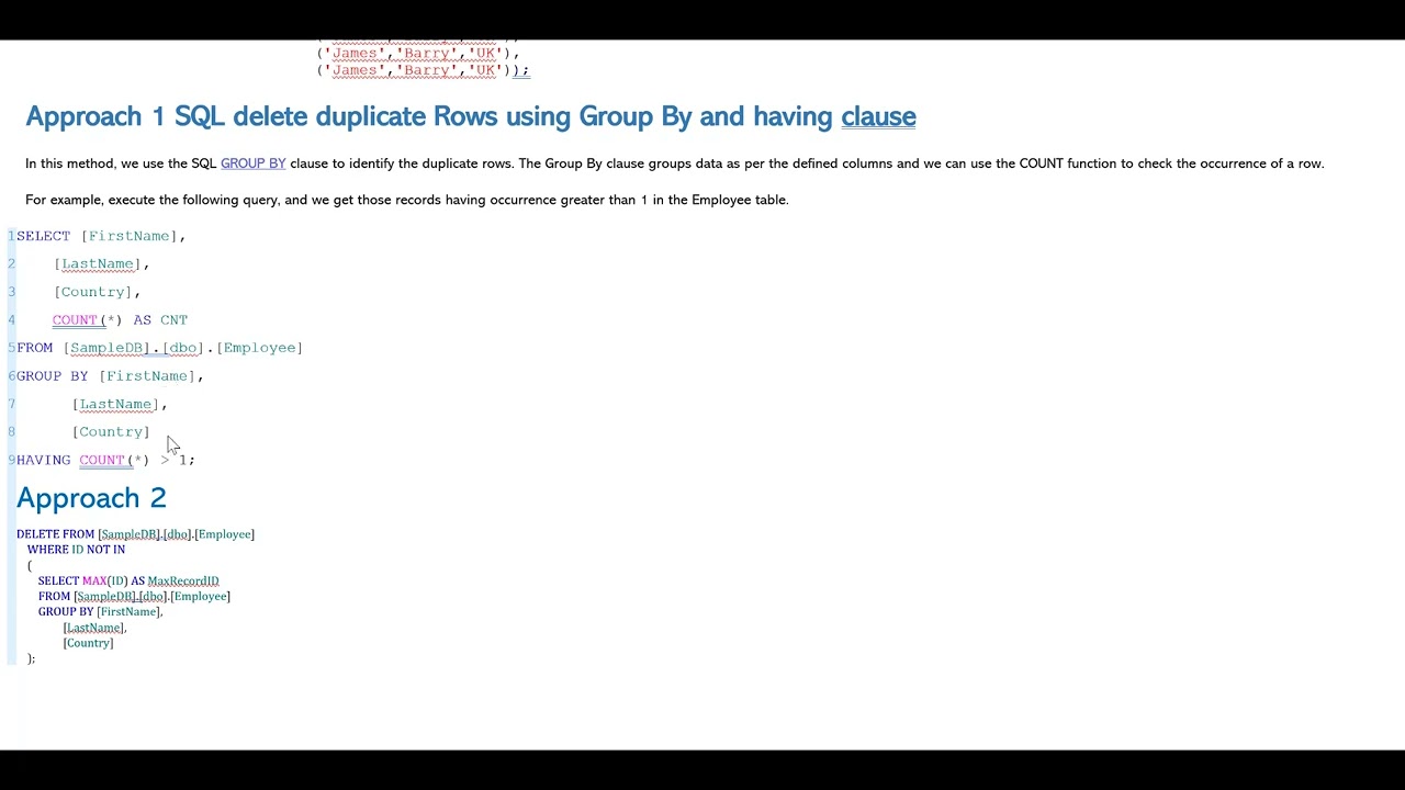 SQL Remove Duplicate Rows YouTube SQL Remove Duplicate Rows YouTube