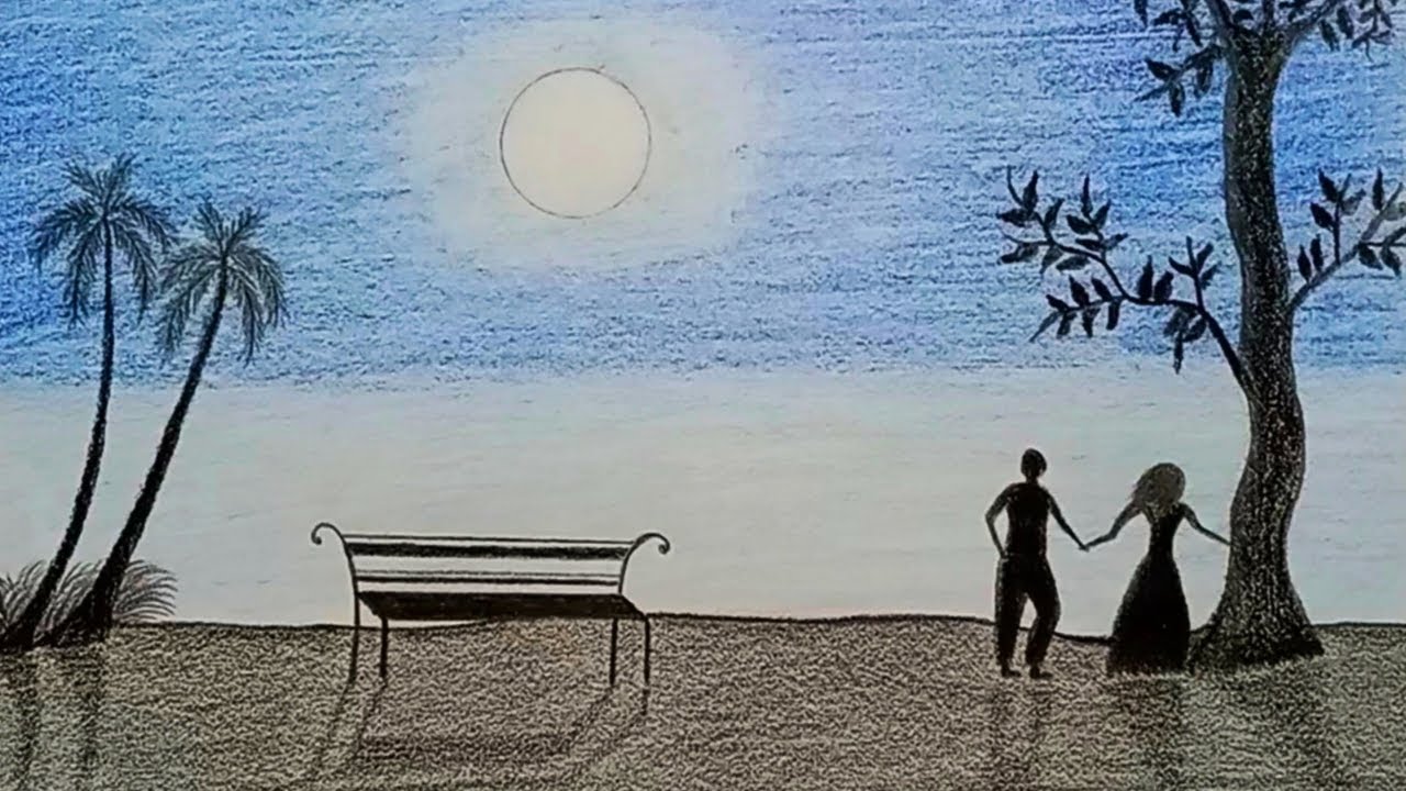 How To Draw Moonlight Night Scene In Short Time With Simple Tricks ...