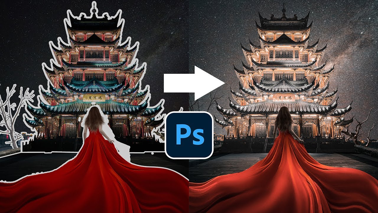 Fantasy Pagoda Landscape l Photoshop Tutorial - YouTube