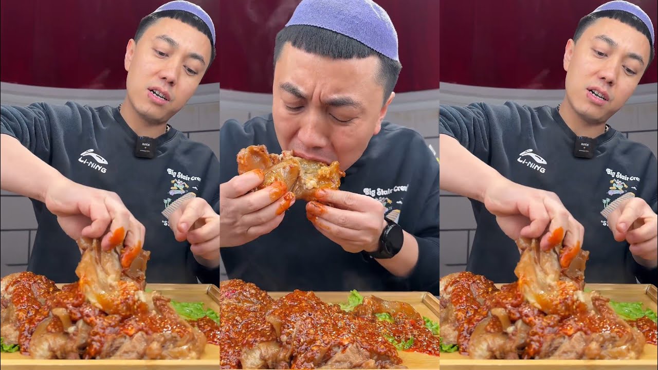 ASMR BEEF BONES WITH SPICY GARLIC PASTE EATING - YouTube
