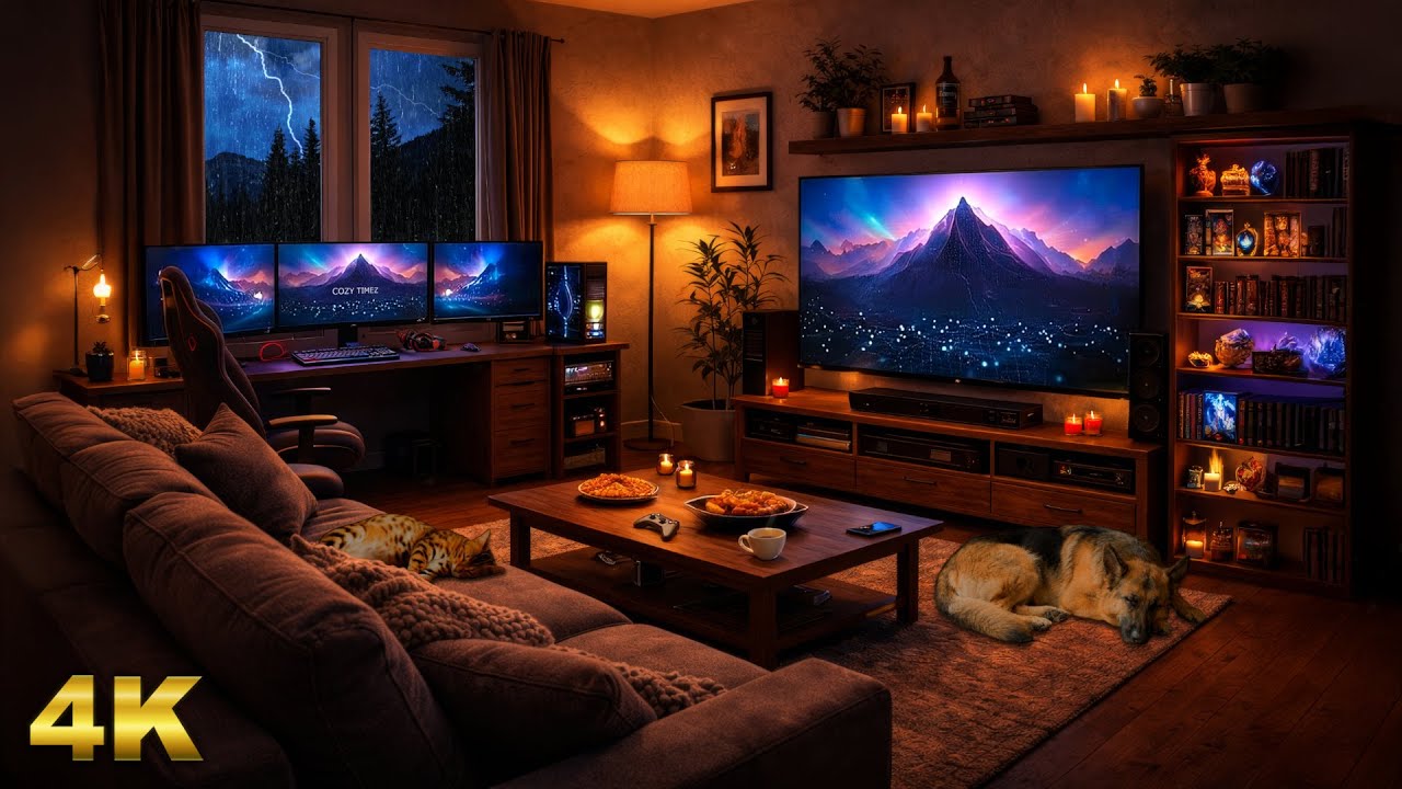 Thunderstorm in a Gaming Room ⛈️ Relaxing Rain & Cozy Ambience - YouTube