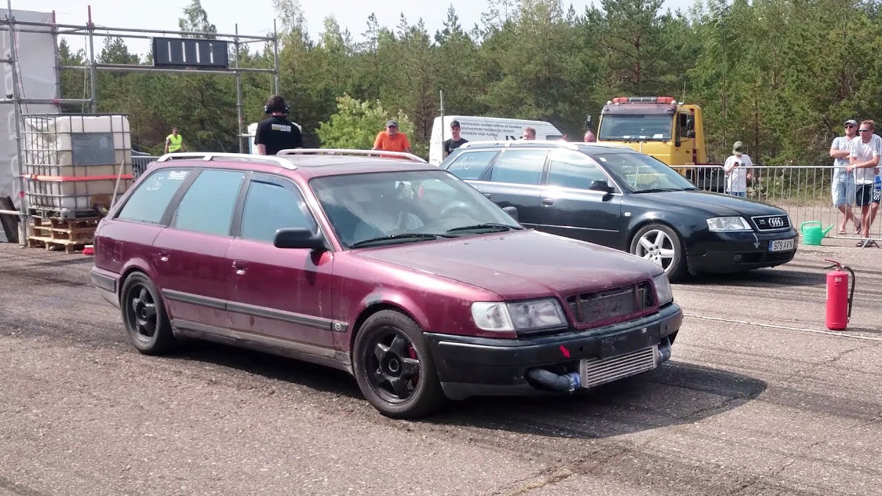 Audi A6 C5 2.7BiT vs Audi 100 C4 Quattro 2.2t 20v E85 1/4 mile drag ...