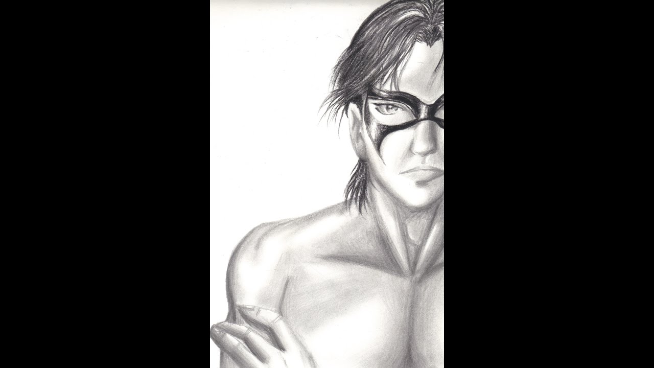 Nightwing (Speed Drawing - Realistic - Pencil and Charcoal) - YouTube