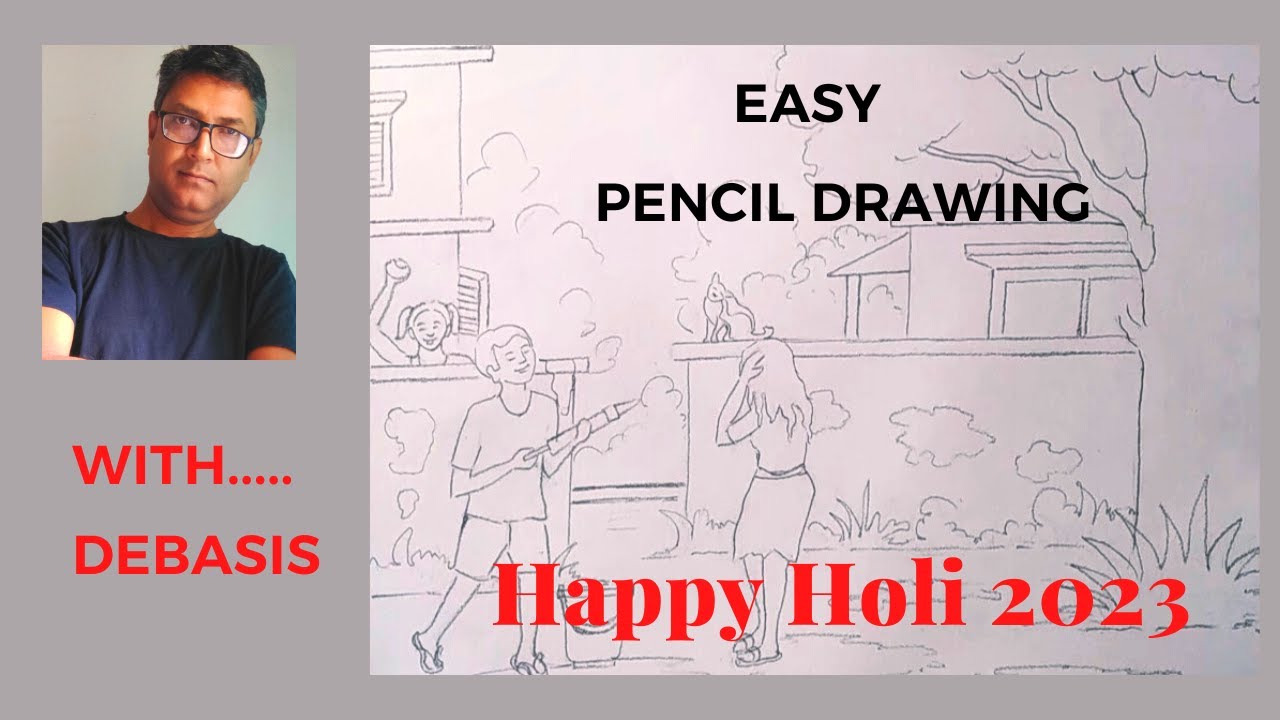 How to Draw Easy Holi Pencil Drawing| Step By Step Pencil Drawing Holi ...
