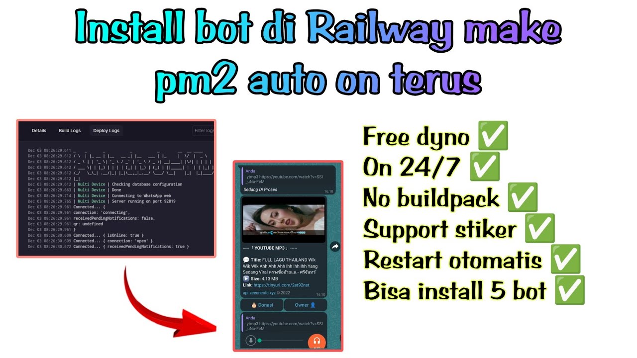 Cara install bot di Railway on 24 jam pakai pm2 - YouTube
