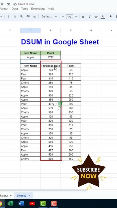 DSUM formula used in Google sheet - YouTube