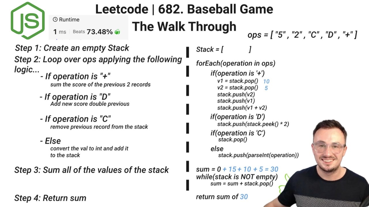 Leetcode 682 Baseball Game In Javascript Stack Based Solution Youtube 7593