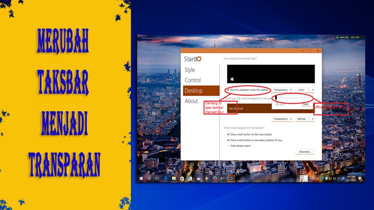 Cara merubah taskbar windows 10 transparan dengan stardock start 10 ...