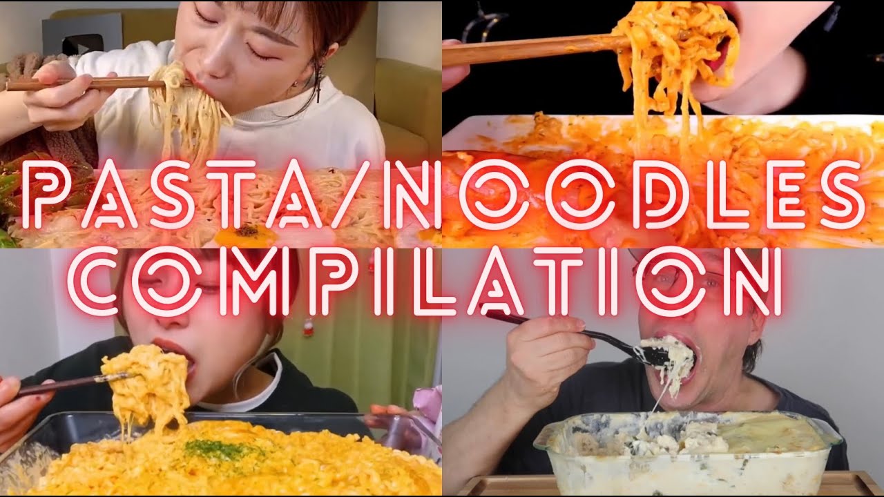 CHEESY CREAMY NOODLES/PASTA Mukbang Compilation | ASMR BIG BITES ...