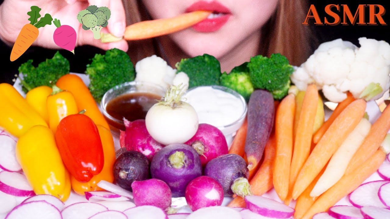 ASMR VEGGIE PLATTER, VEGETABLES, RADISH, BELL PEPPERS, CARROTS ...