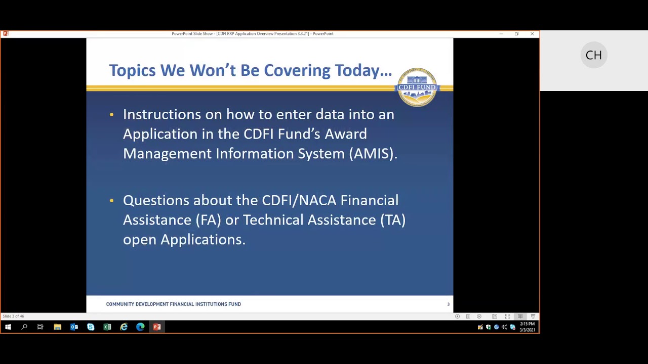 CDFI Rapid Response Application Overview Webinar Workshop Recording ...