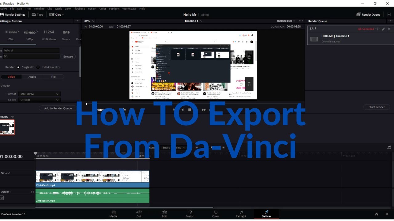 How to export files from davinci resolve -2020 || For both youtube and ...