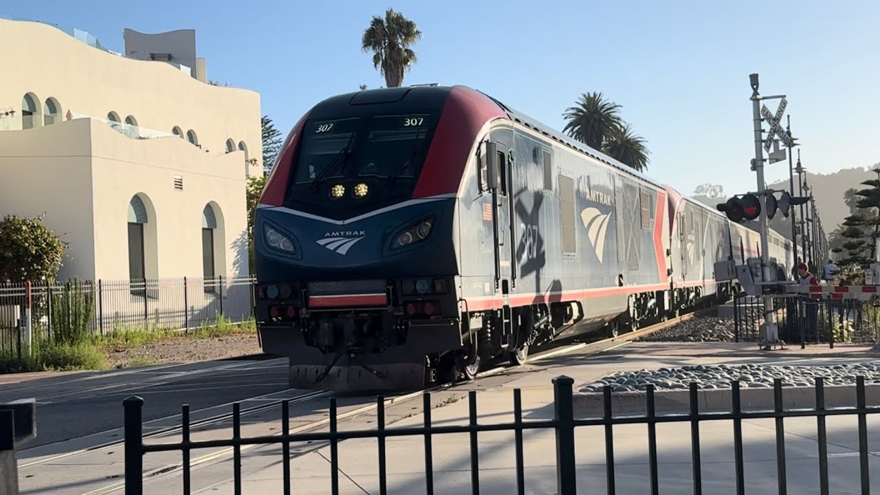 AMTRAK 11 COAST STARLIGHT with ALC-42 DUO in Santa Barbara Station 8/15 ...