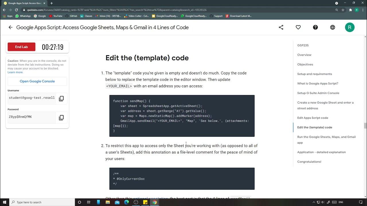 Google Apps Script: Access Google Sheets, Maps & Gmail in 4 Lines of Code | Qwiklabs [GSP235 ...