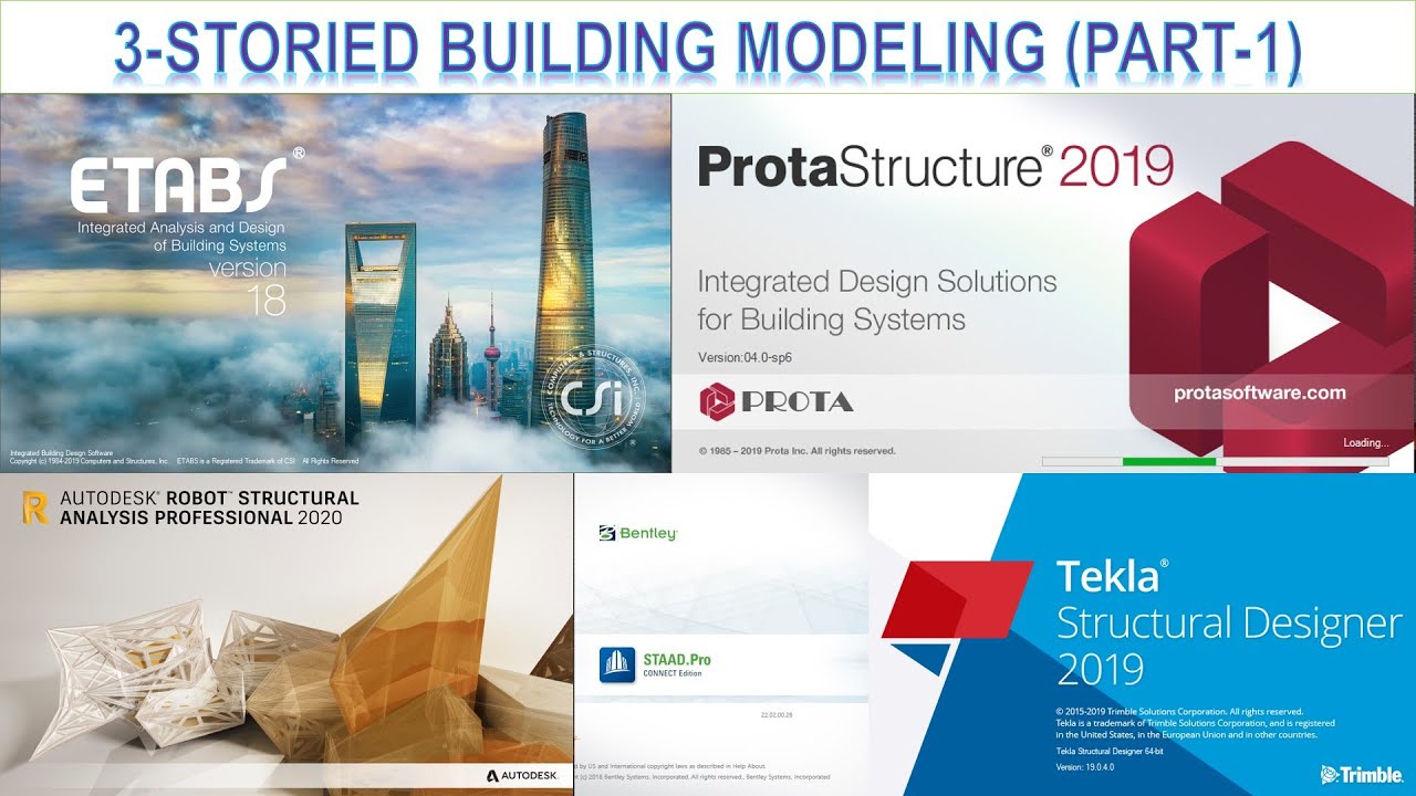 Three Storied Building Modeling (Part-1) in Etabs,Robot,Prota,Tekla SD ...