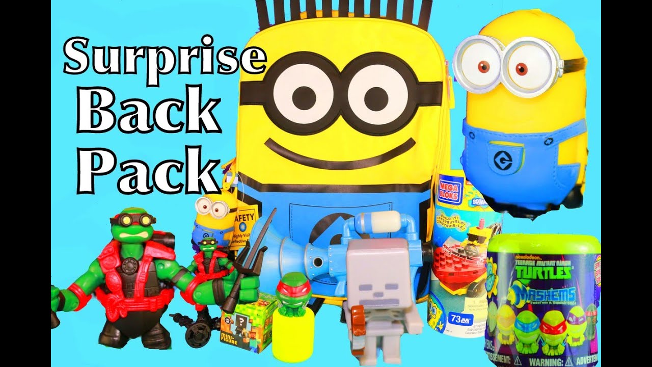 Surprise Backpack Minions TMNT + Minecraft Toy Opening - YouTube