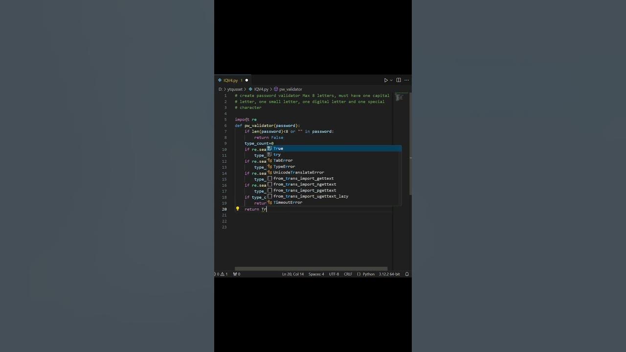 Password validator using python qus-3/30 #python #coding #interview #trending #shorts # ...