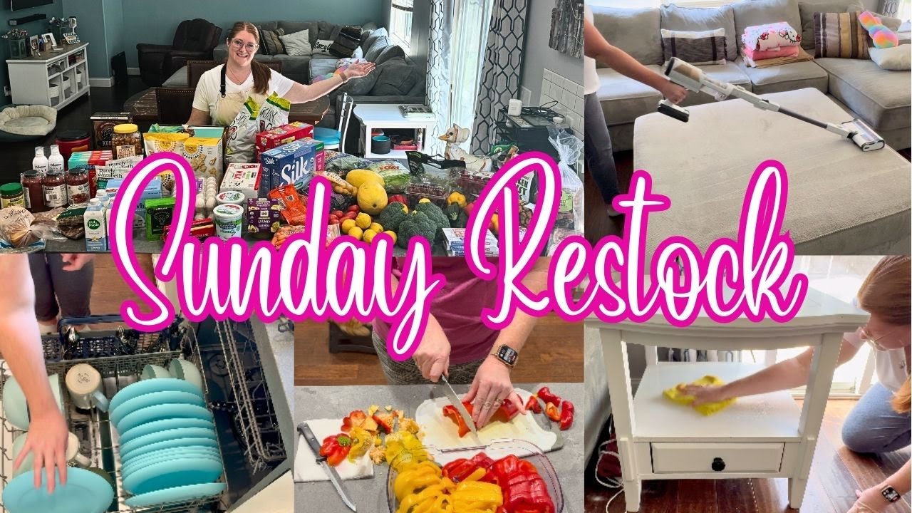 SUNDAY RESTOCK | HUGE GROCERY HAUL | CLEAN AND FOOD PREP WITH ME ...