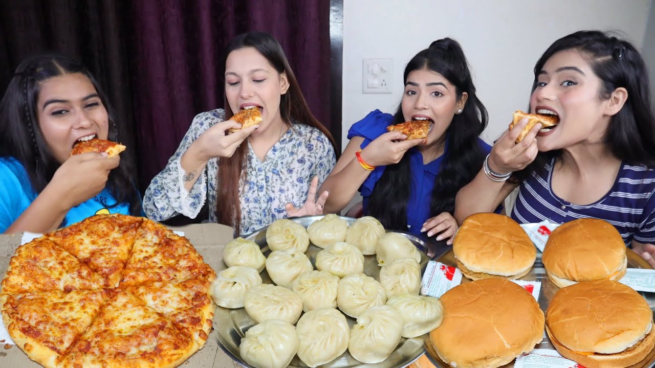 Paneer Momos, Pizza and Burger Eating Challenge | All Items Finished in ...