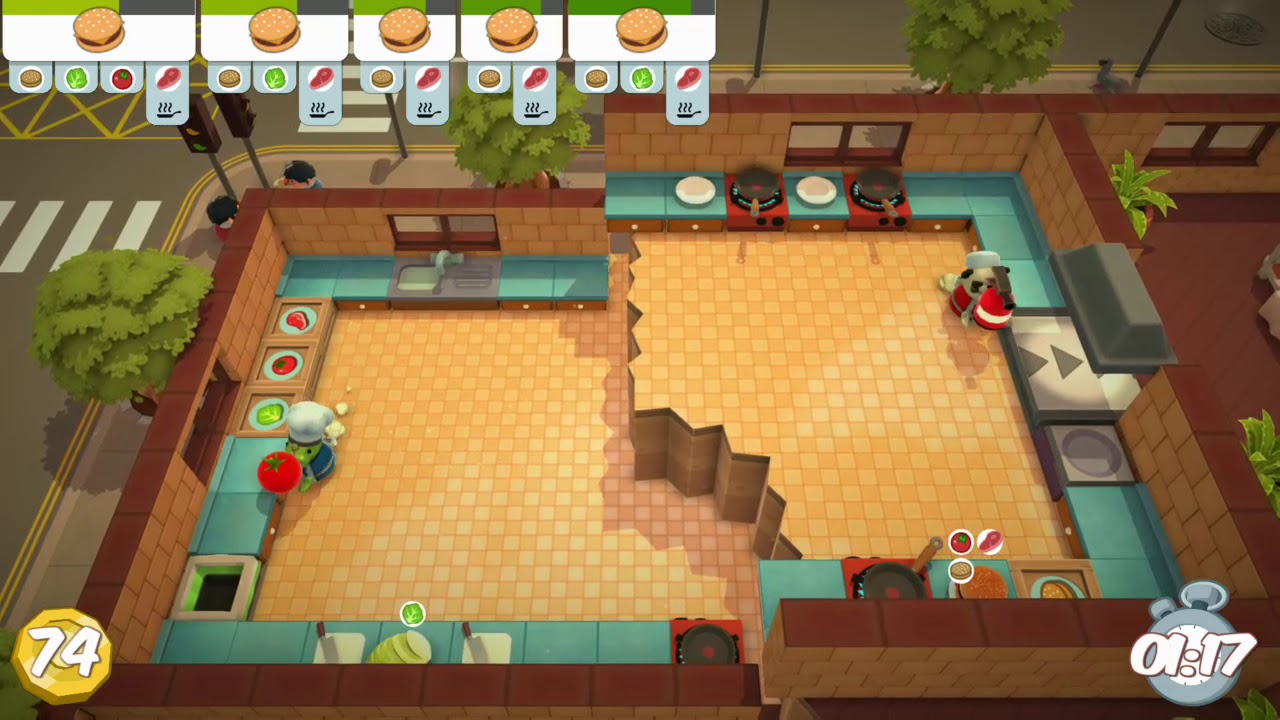 Overcooked - hamburgers with two players - YouTube