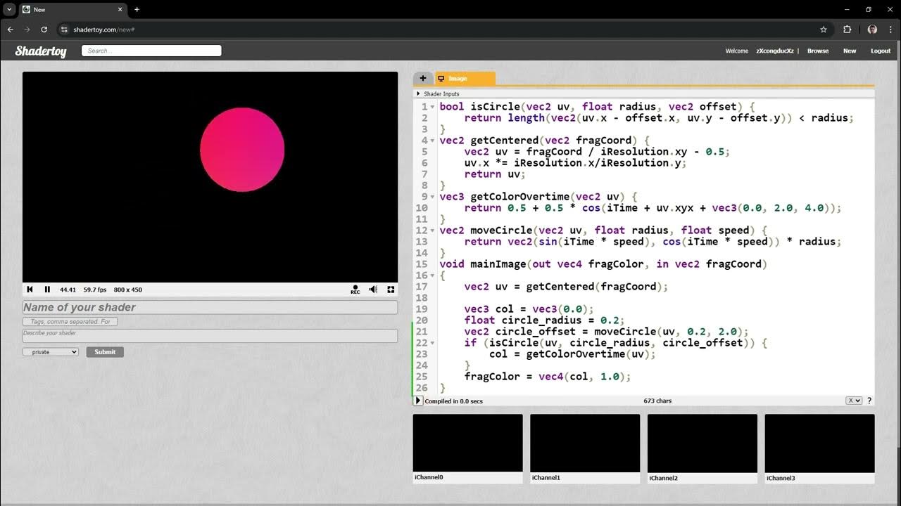 Basic Shadertoy, move and change color of circle examples - YouTube