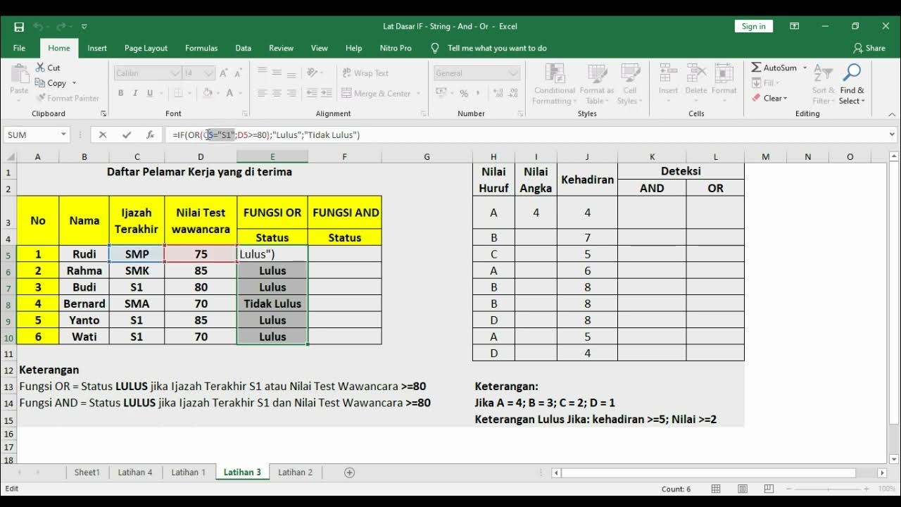 Penggunaan Rumus IF OR dan IF AND - YouTube