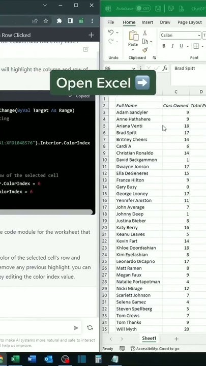 Highlight Column and Row in MS Excel using ChatGPT #chatgpt #exceltutorial #excel - YouTube