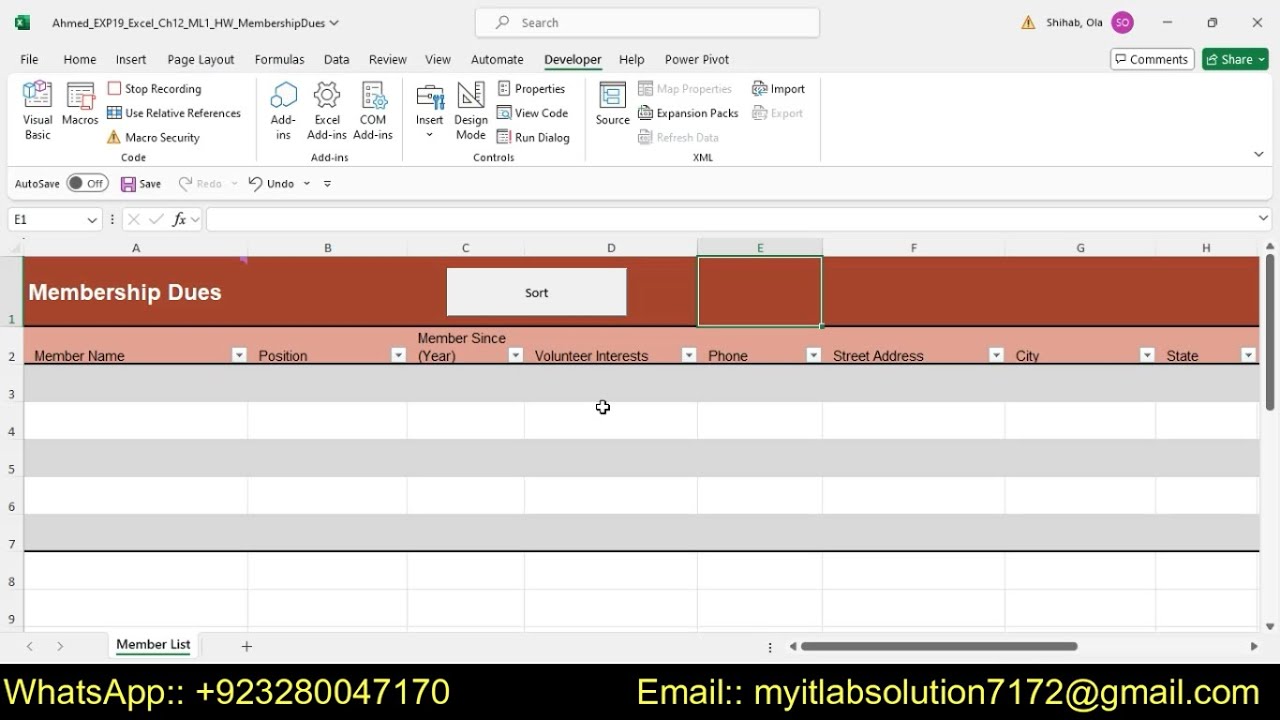 Exp19_Excel_Ch12_ML1_Sorority_Dues | Excel Chapter 12 Mid-Level ...