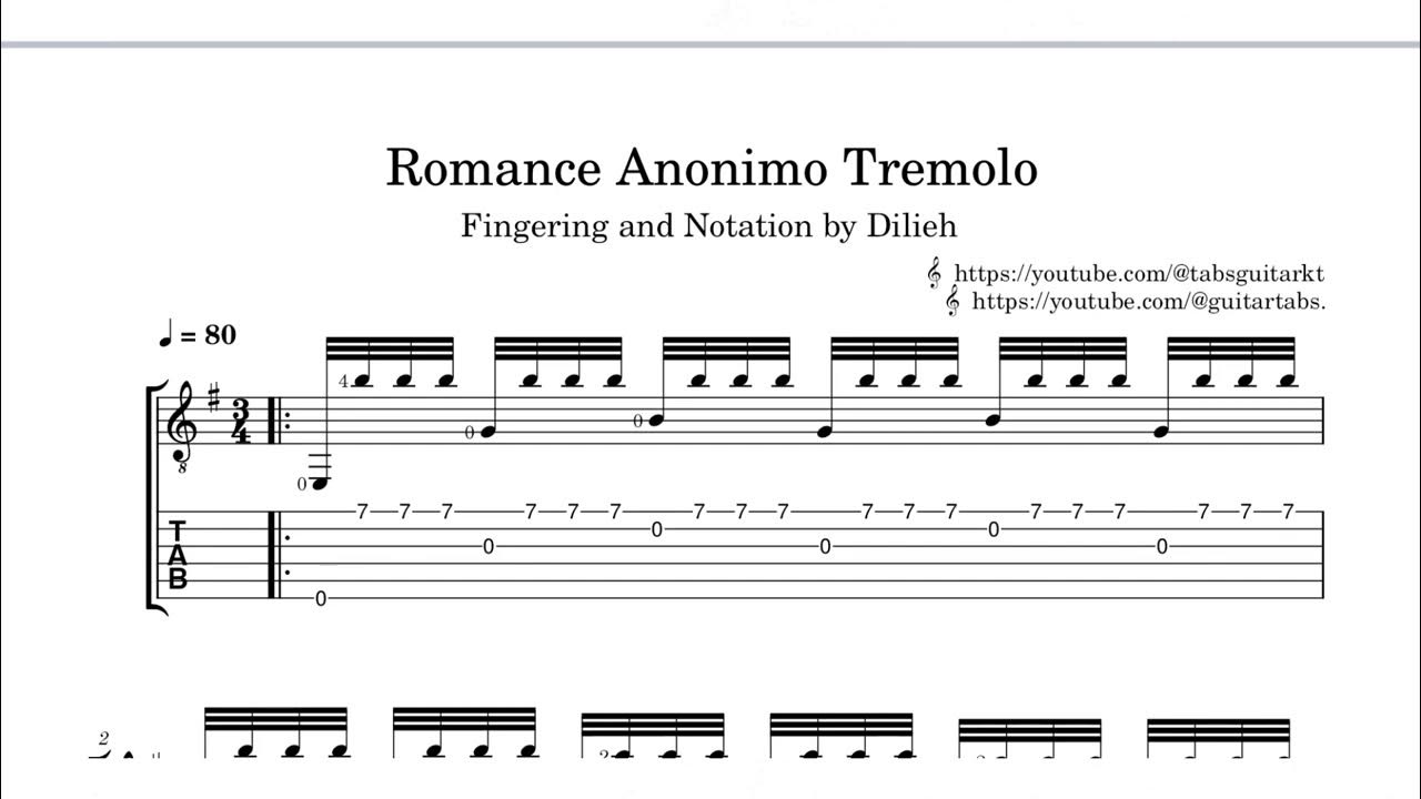 Romance Anonimo Tremolo | Fingering and Notation by Dilieh | TAB ...