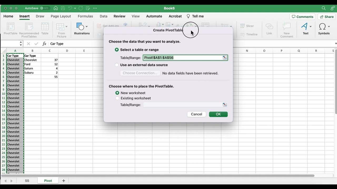 Creating a Pivot Table of counts and Bar Graph in Excel - YouTube