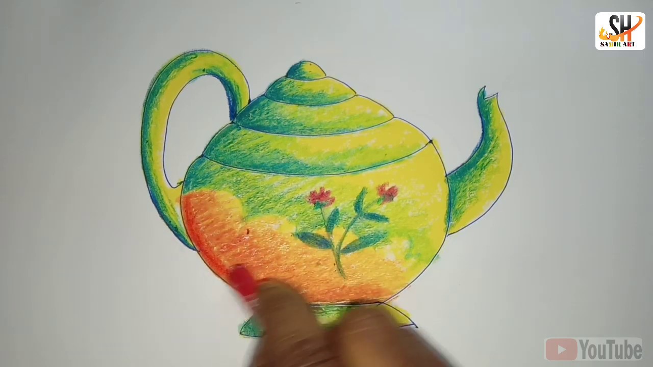 How to draw tea kettle step by step very easy || Chobi aka || চায়ের ...