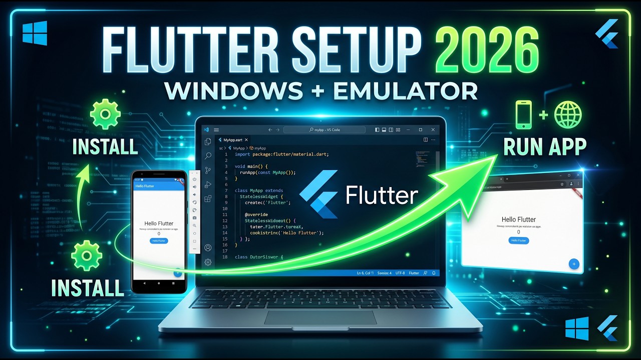 Install Flutter on Windows & Run First App | VS Code + Android Emulator ...