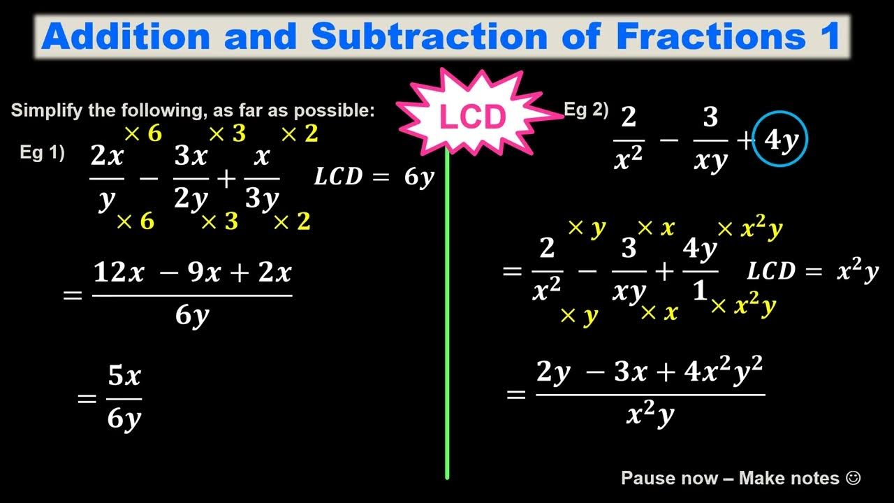 Addition And Subtraction Of Algebraic Fractions (Monomial Denominator ...
