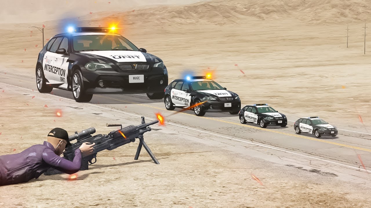 Big & Small Police Cars vs Machine Gun - BeamNG OMDs - YouTube