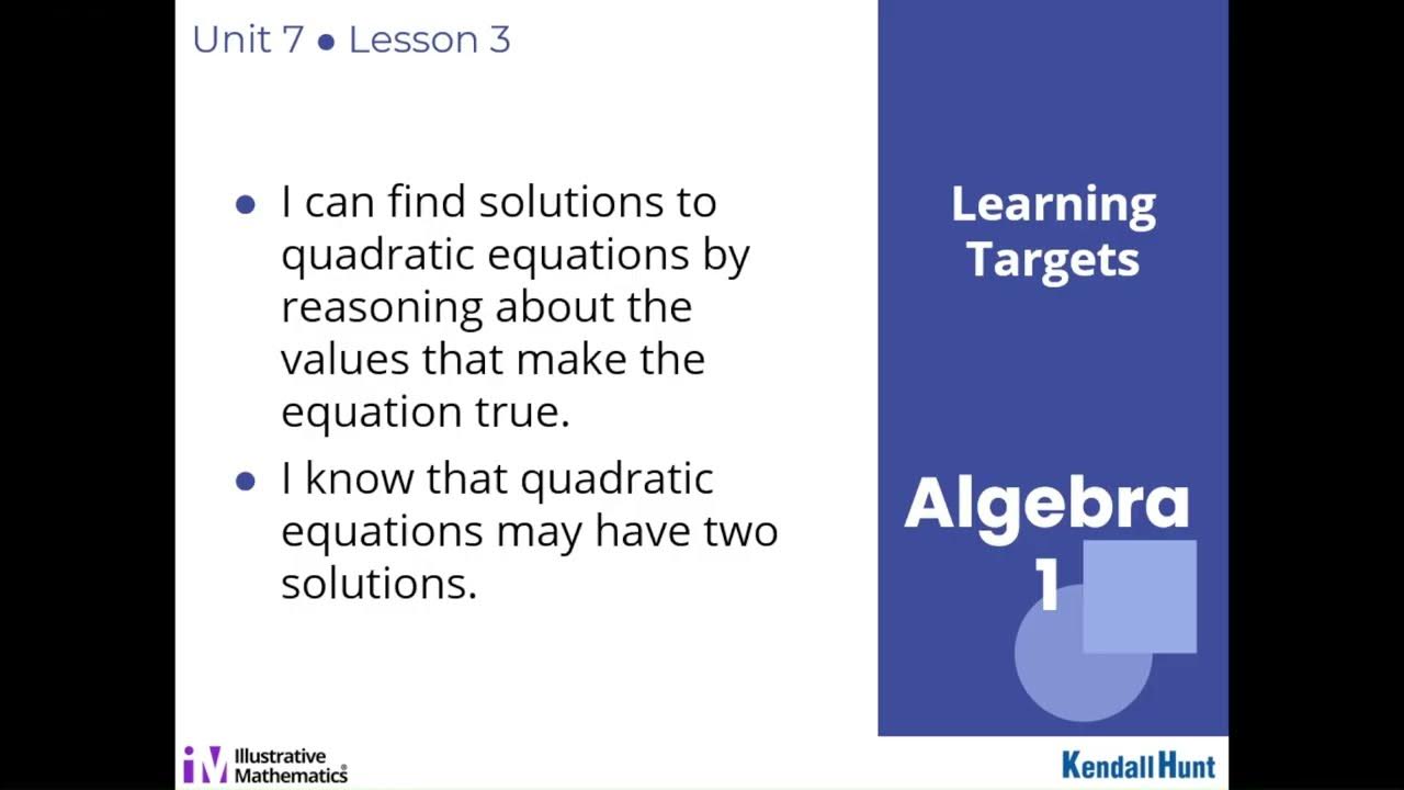 Algebra 1 Unit 7 Lesson 3 Solving Quadratic Equations by Reasoning Made ...