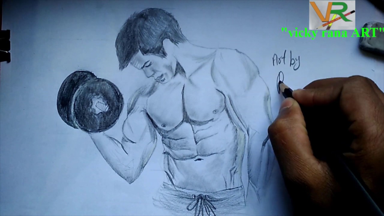 Sketch of bodybuilder with double || sketch of abs, biceps and chest ...