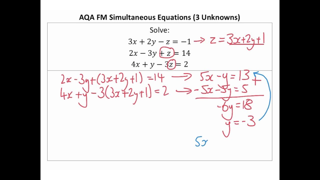 AQA FM Simultaneous Equations (3 Unknowns) - YouTube