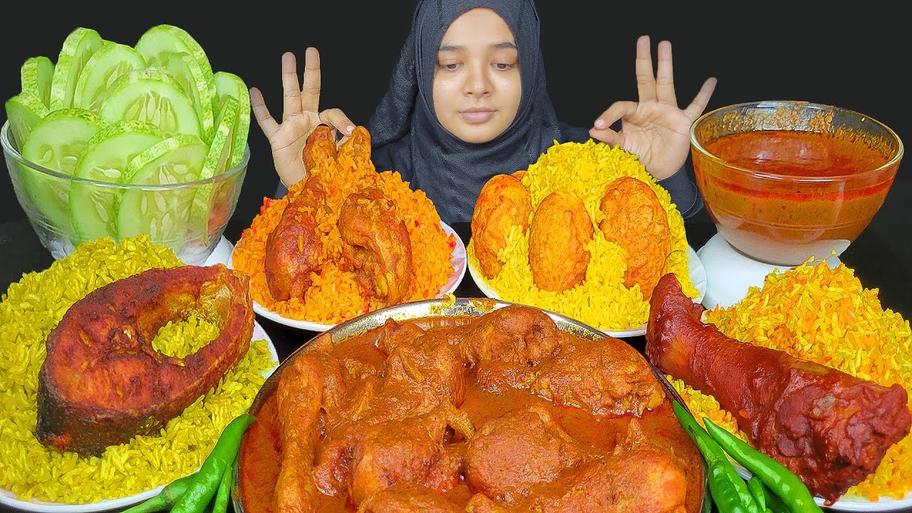 ASMR EATING CHICKEN BIRYANI,MUTTON BIRYANI,EGG BIRYANI,FISH BIRYANI ...