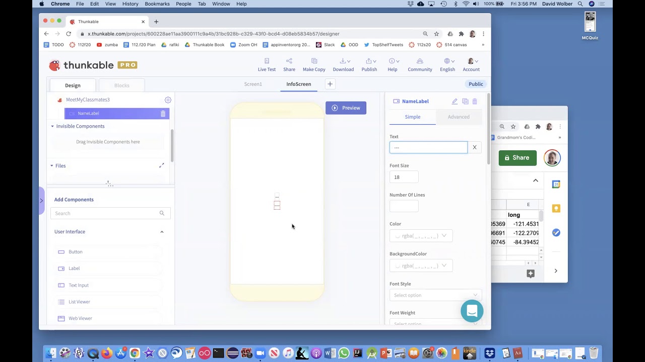 Design an info screen to display data for one spreadsheet row ...