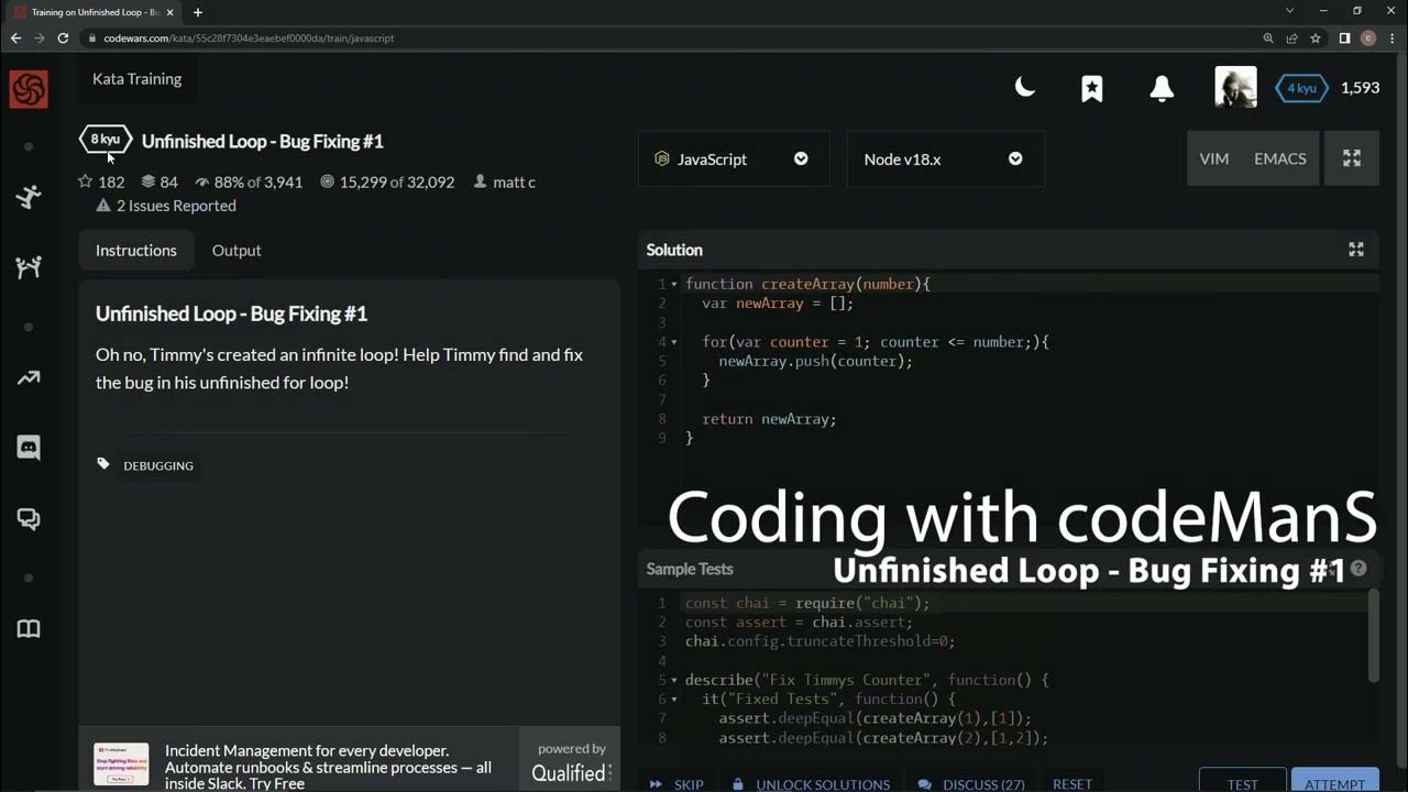 Codewars 8 kyu Unfinished Loop - Bug Fixing #1 Javascript - YouTube