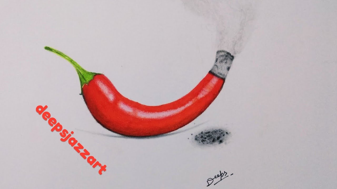 Mirchi drawing - Red chilli - Laal mirch drawing - YouTube