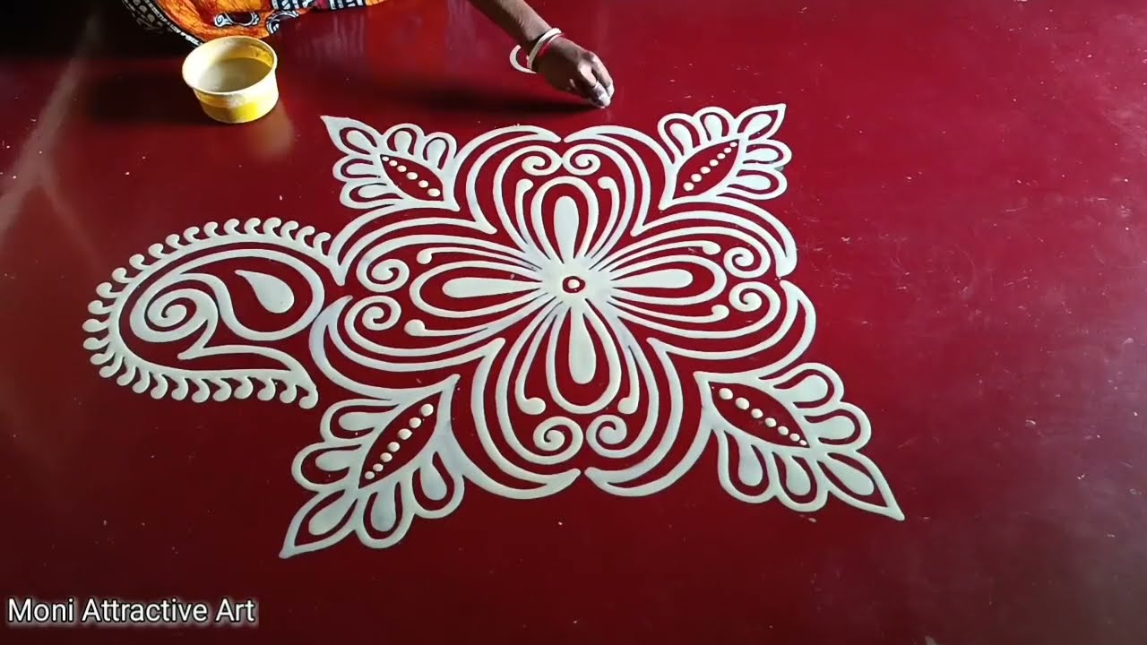 Floor Paint Draw On House 🏡🏡 Unique Rangoli Design For Beginner//Moni ...