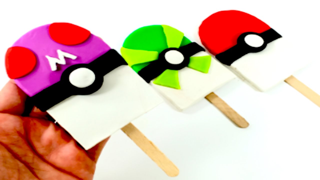 How to make Play doh Pokemon Popsicle|Modelling clay Pokeball Popsicles ...