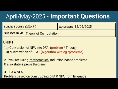 Cs3452 theory of computation | important questions |April May 2025 ...
