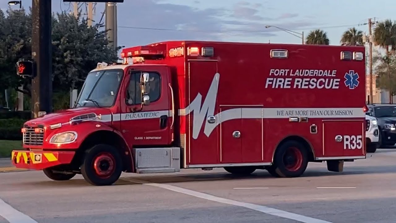 Fort Lauderdale Florida Fire Rescue R35 responding on E Commercial Blvd ...