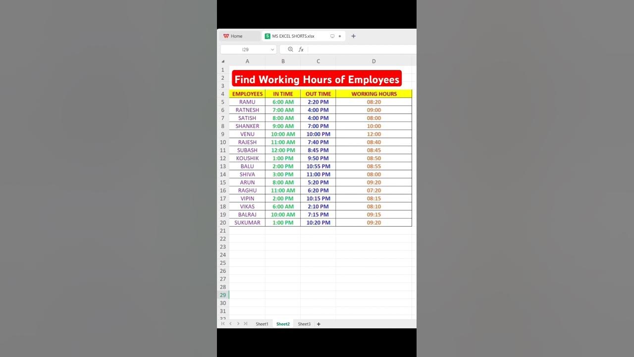 Calculate working hours using TEXT function in Microsoft Excel #excel #shorts #excelbasic #excel ...