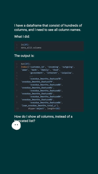 How to show all columns' names on a large pandas dataframe? #shorts - YouTube